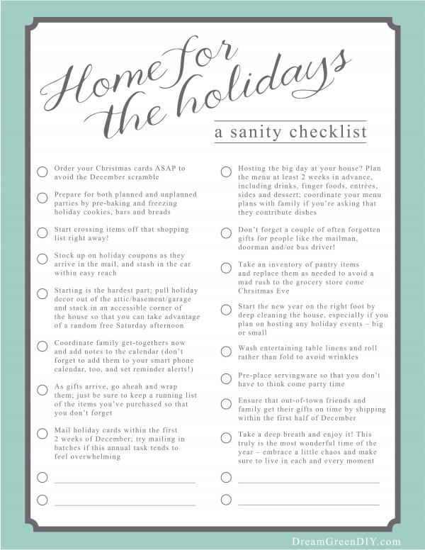 Home for the Holidays: Printable Check List - Dream Green DIY