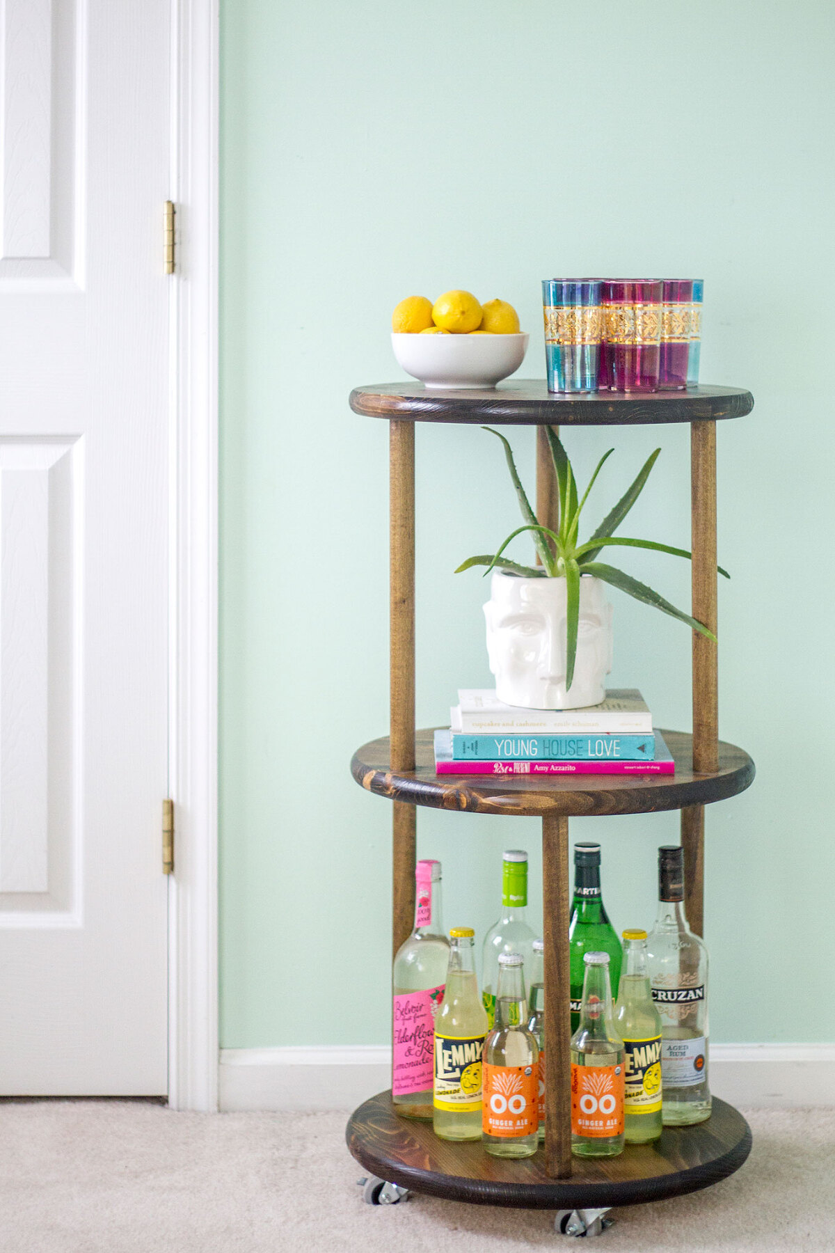 DIY Solid Wood Rolling Bar Cart - Dream Green DIY