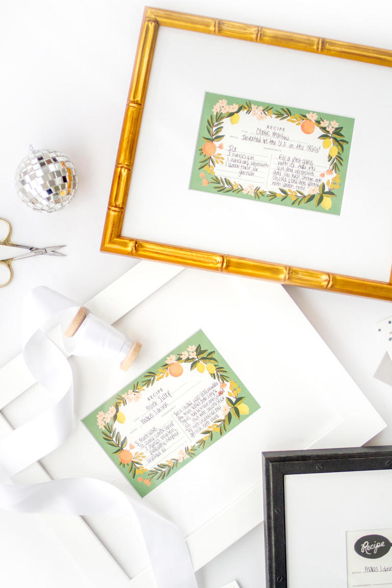 DIY Custom Framed Cocktail Recipe Card Gifts