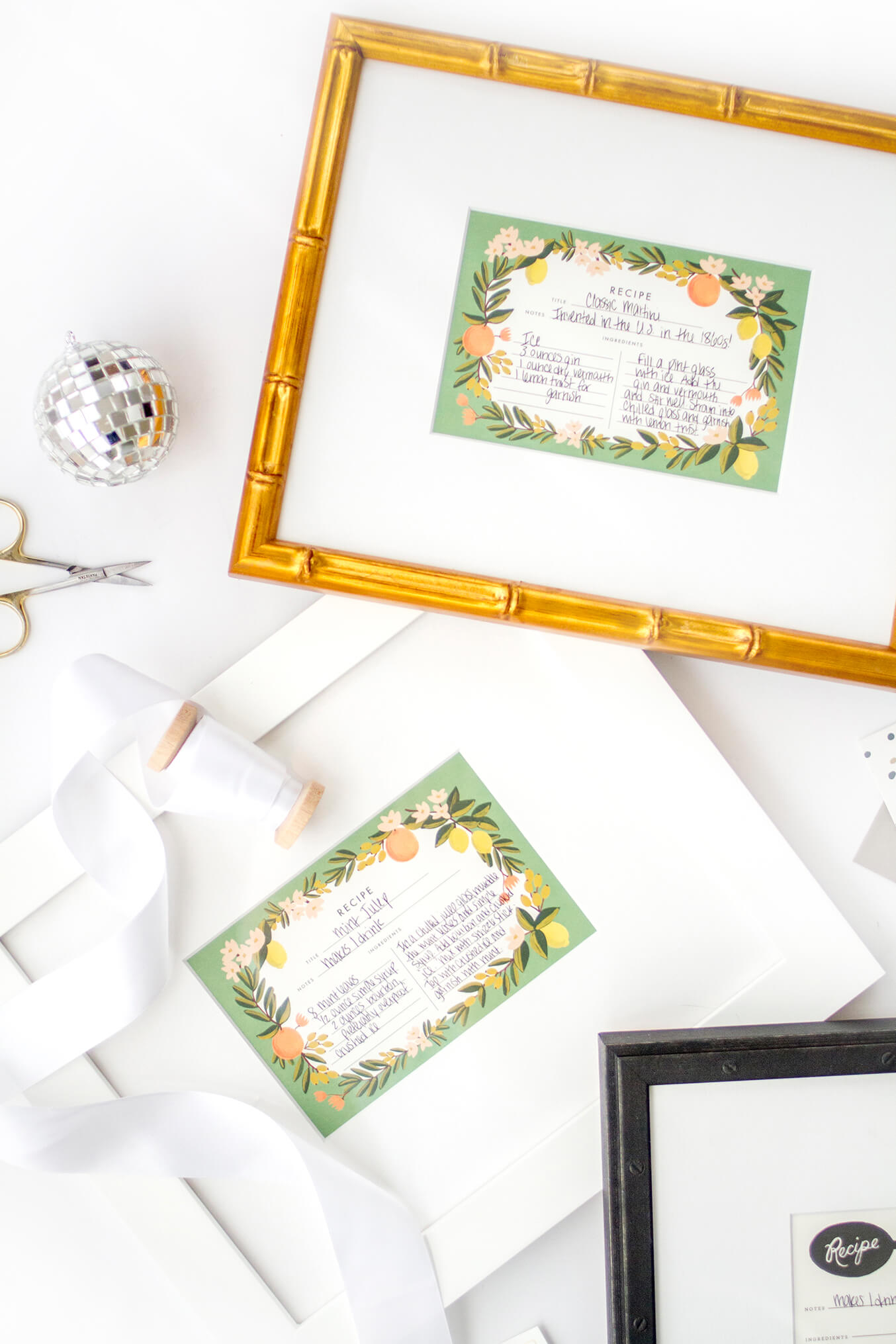 DIY Custom Framed Cocktail Recipe Card Gifts