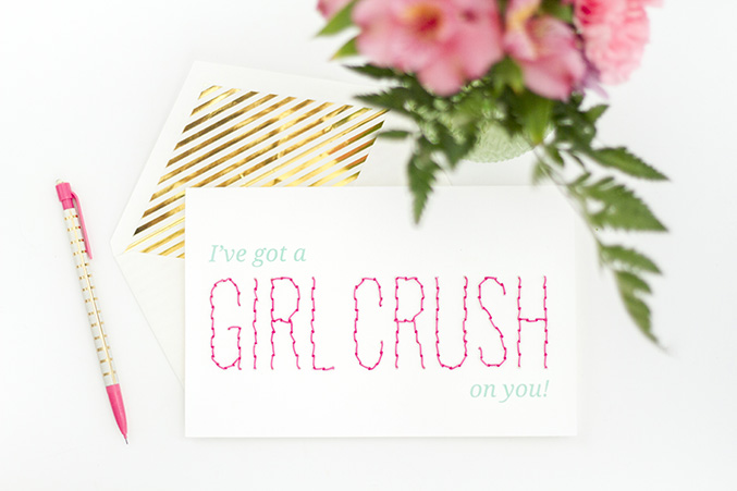 DIY Printable 'Girl Crush' Stitched Valentine's Day Card - Dream Green DIY