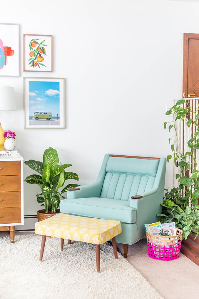 Reupholstered Mid-Century Lounge Chair Makeover - Dream Green DIY
