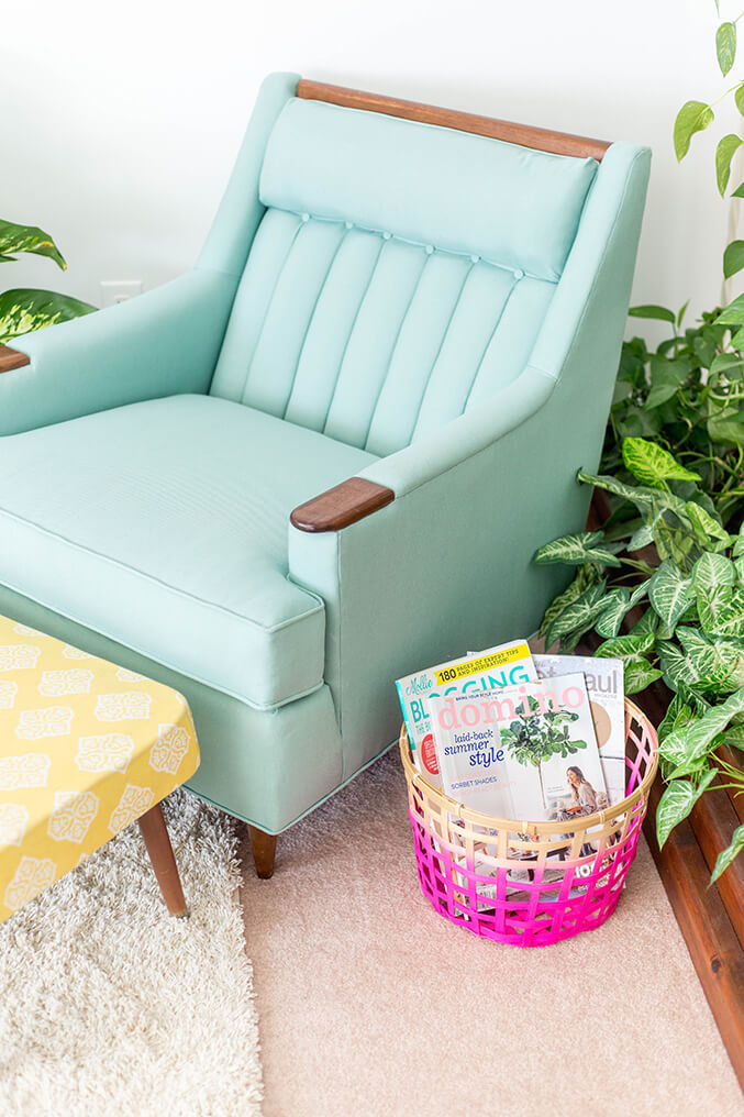 Reupholstered Mid-Century Lounge Chair Makeover - Dream Green DIY