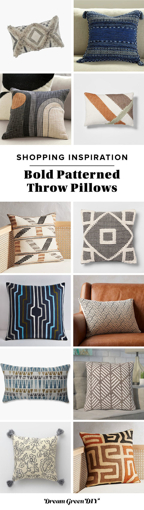 12 Bold Patterned Throw Pillows - Dream Green DIY