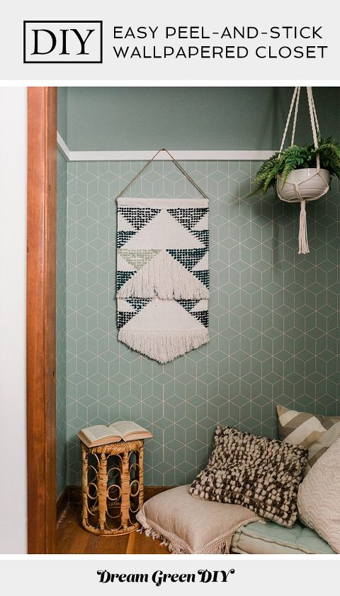 DIY Peel-&-Stick Wallpaper Closet Makeover - Dream Green DIY