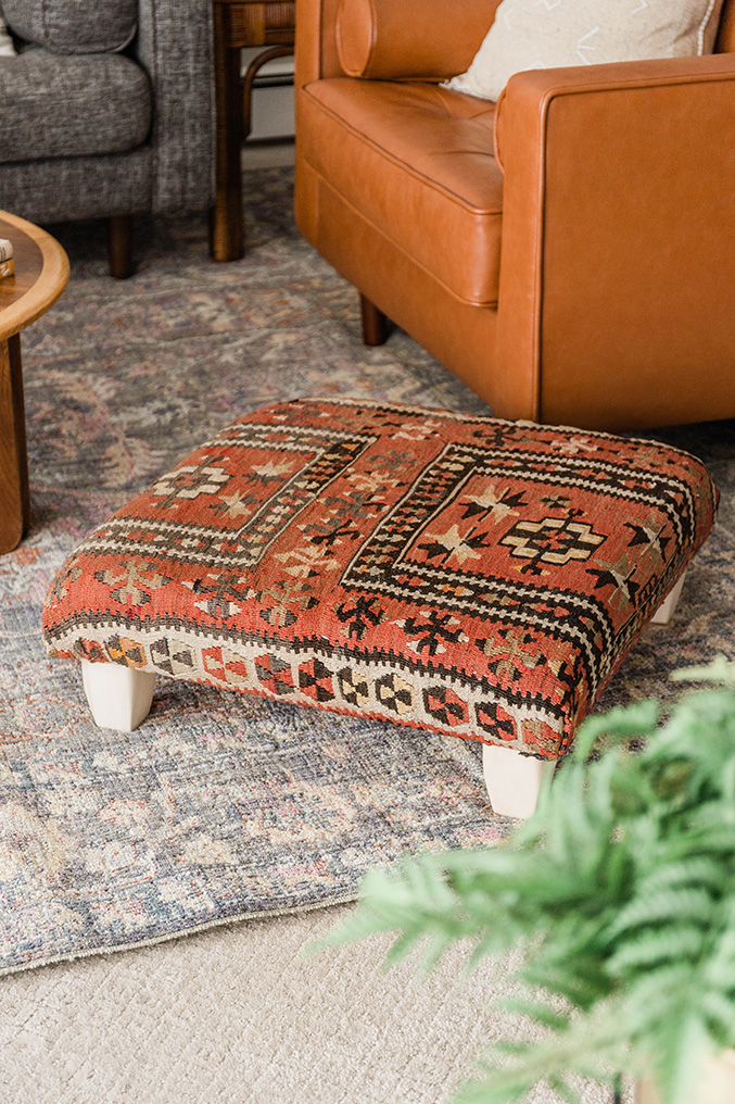 Turn A Vintage Rug Into A DIY Ottoman - Dream Green DIY