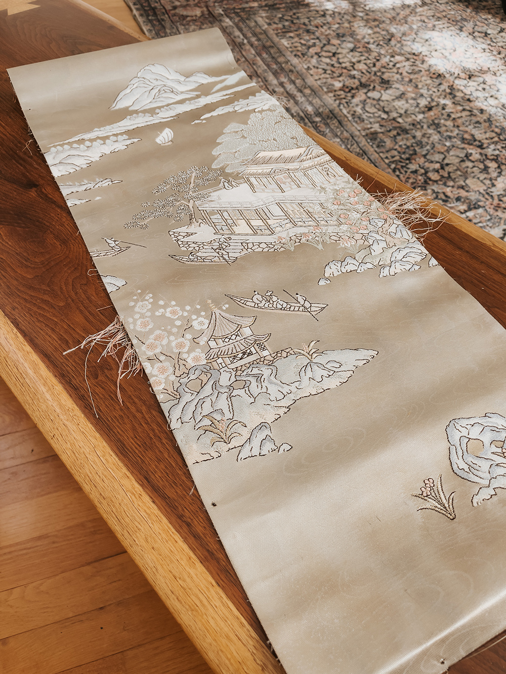 Custom Framing A Vintage Japanese Obi - Dream Green DIY