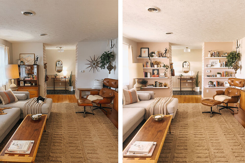 DIY Faux Built-In Floating Shelves - Dream Green DIY