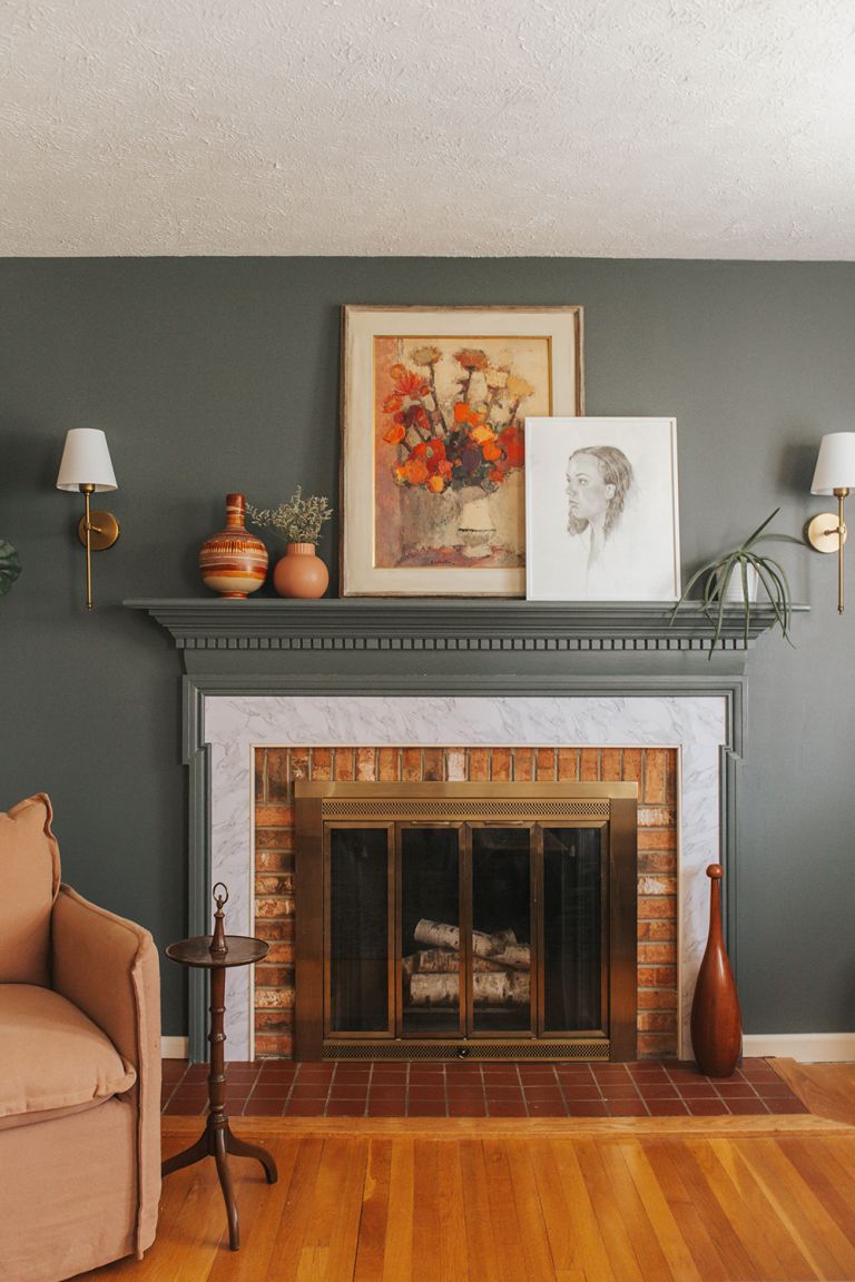 Wallpaper And Paint Fireplace Makeover - Dream Green DIY