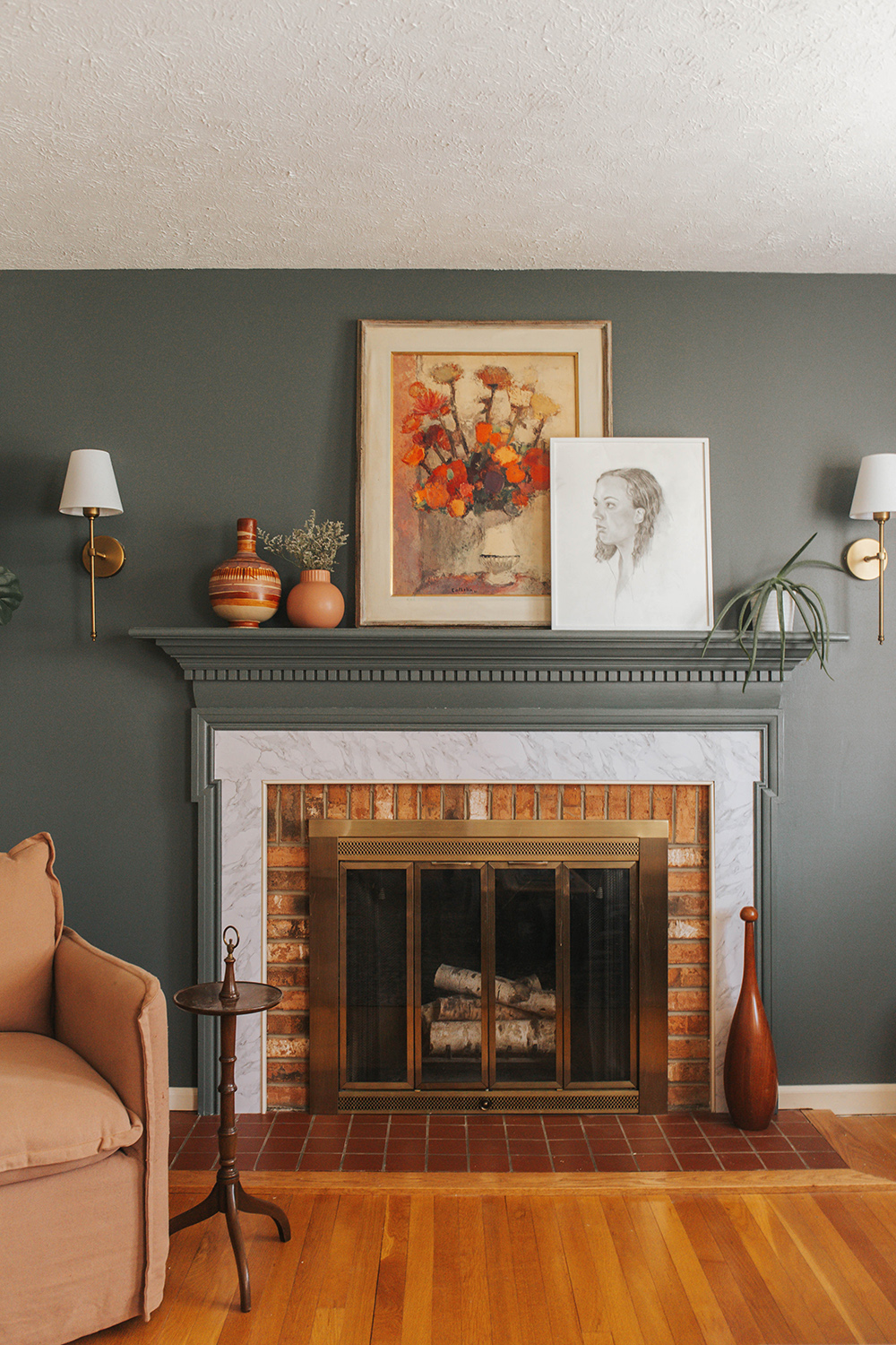 Wallpaper And Paint Fireplace Makeover - Dream Green DIY