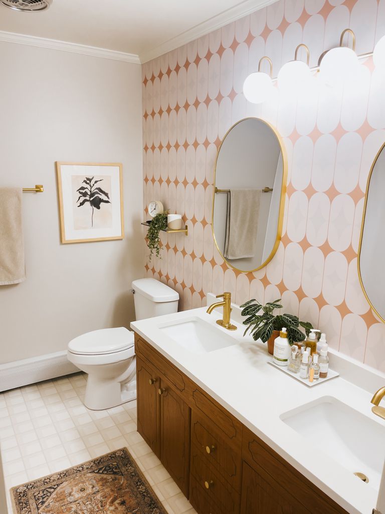 DIY Bathroom Wallpapered Feature Wall - Dream Green DIY