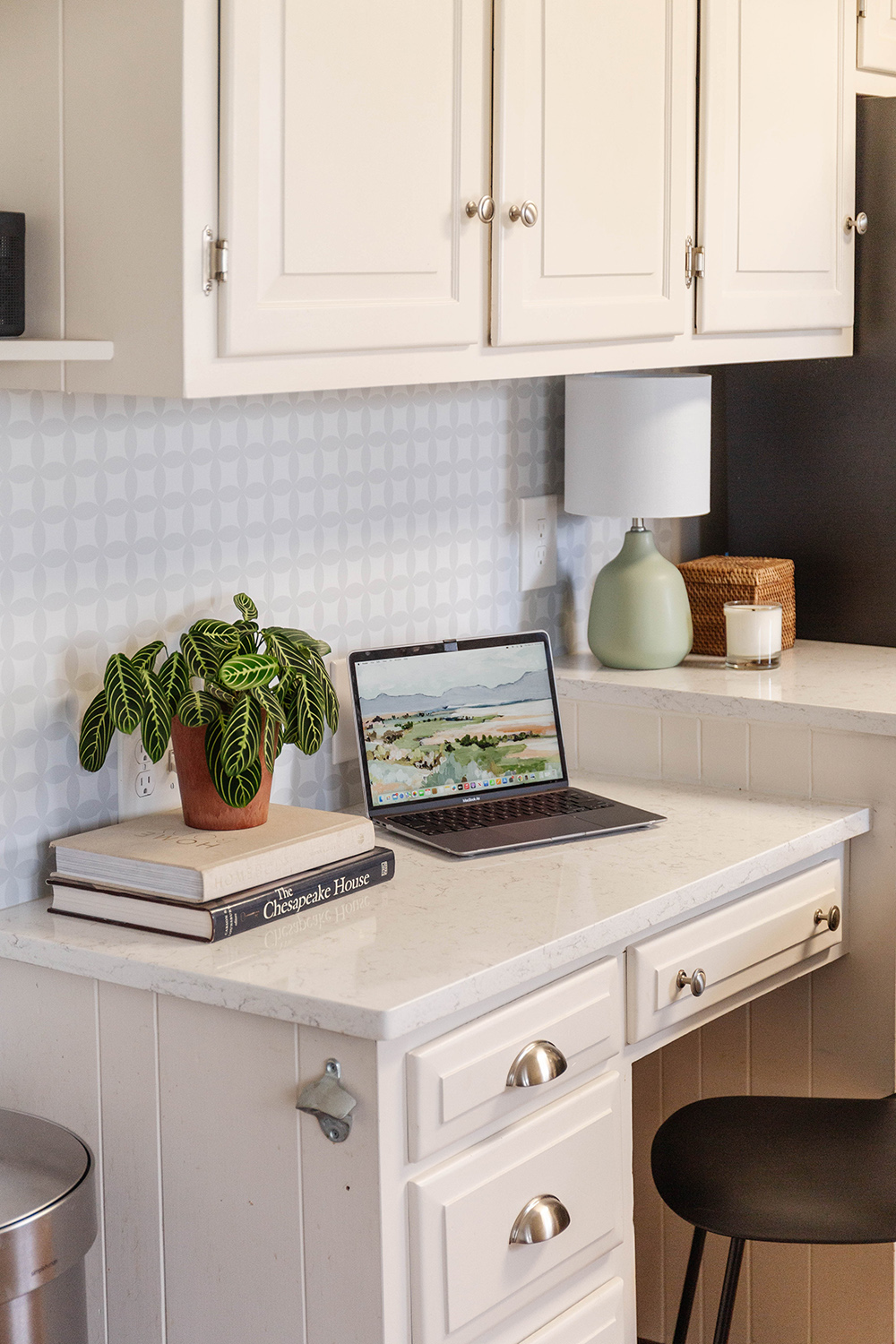 Faux Tile Wallpapered Backsplash Idea - Dream Green DIY